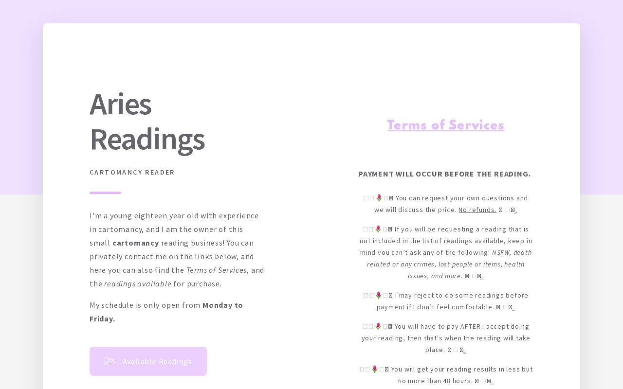 Aries Readings' Carrd